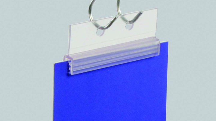 Displays signs from ceilings, fixtures, corrugate or pegboard with ...